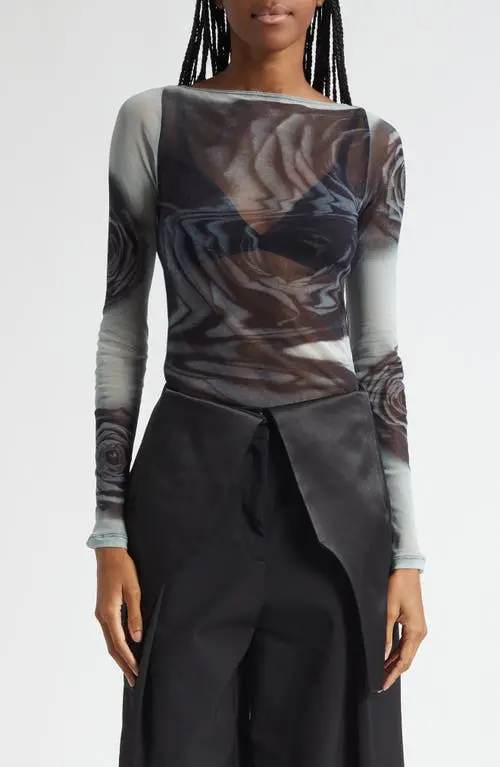 Jean Paul Gaultier Rose Sheer Long Sleeve Mesh Top