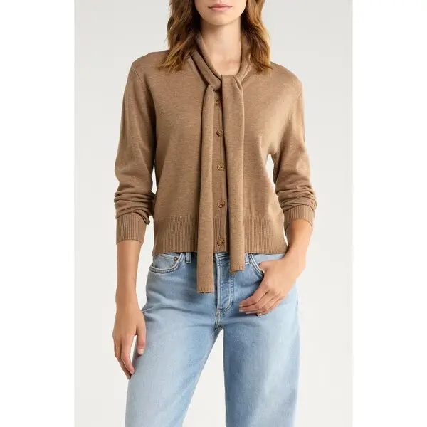Astr The Label Glynne Scarf V-neck Cardigan - Tan