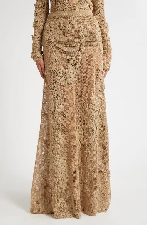 Ulla Johnson Aria Metallic Crochet Appliqué Open Stitch Maxi Skirt - Lurex Combo