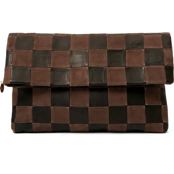 Clare V. Carryall Checkered Leather Clutch - Black/chocolate