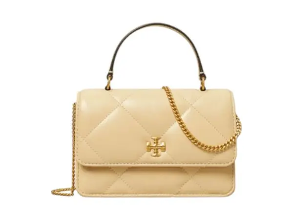 Tory Burch Kira Diamond Quilt Mini Top Handle Chain Wallet - Vanilla Soft Serve
