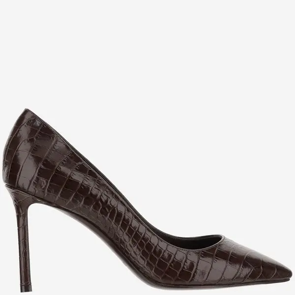 JIMMY CHOO Romy 85 Crocodile Embossed Leather Pumps - Marrone Scuro