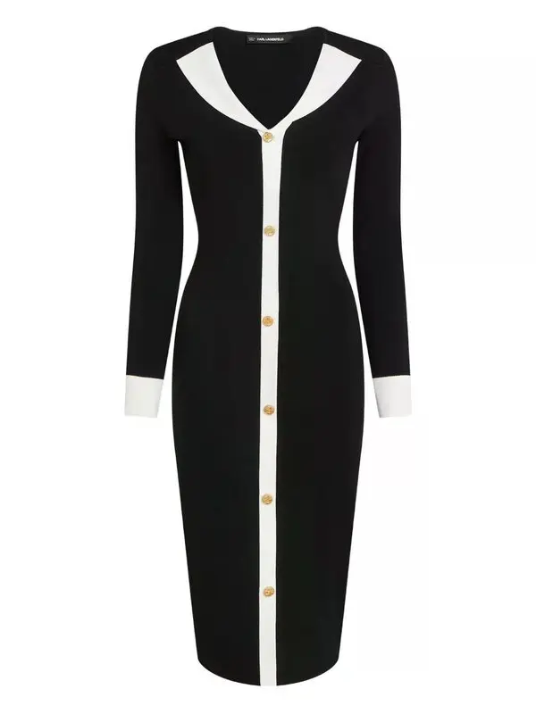 Karl Lagerfeld Contrast-collar Buttoned Knit Dress