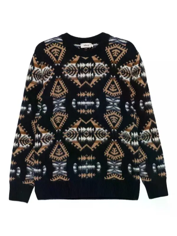 Altea Geometric-pattern Crew-neck Sweater - Black