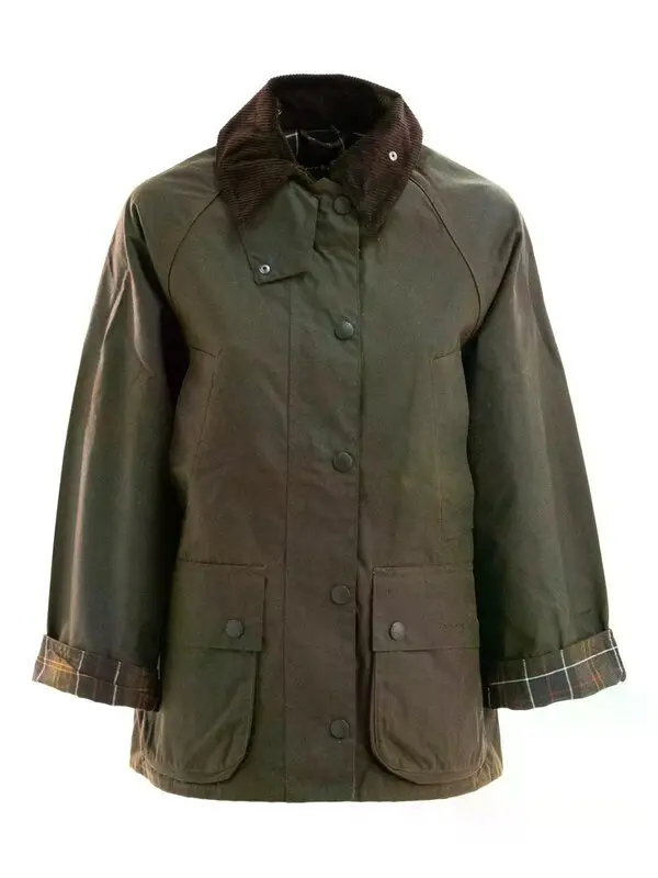 Barbour Jacket With Corduroy Collar And Tartan Cuffs - Green