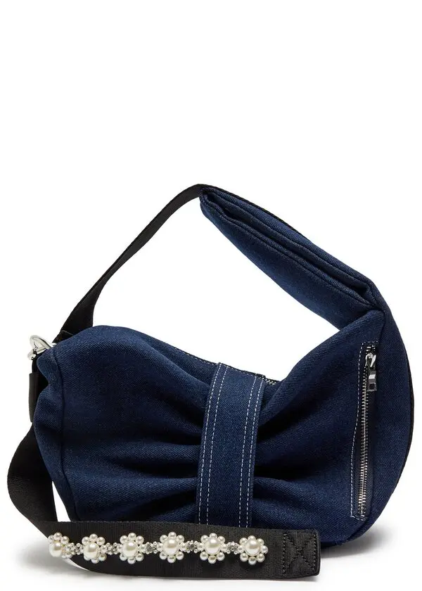 Simone Rocha Sling Bow Mini Embellished Denim Shoulder Bag