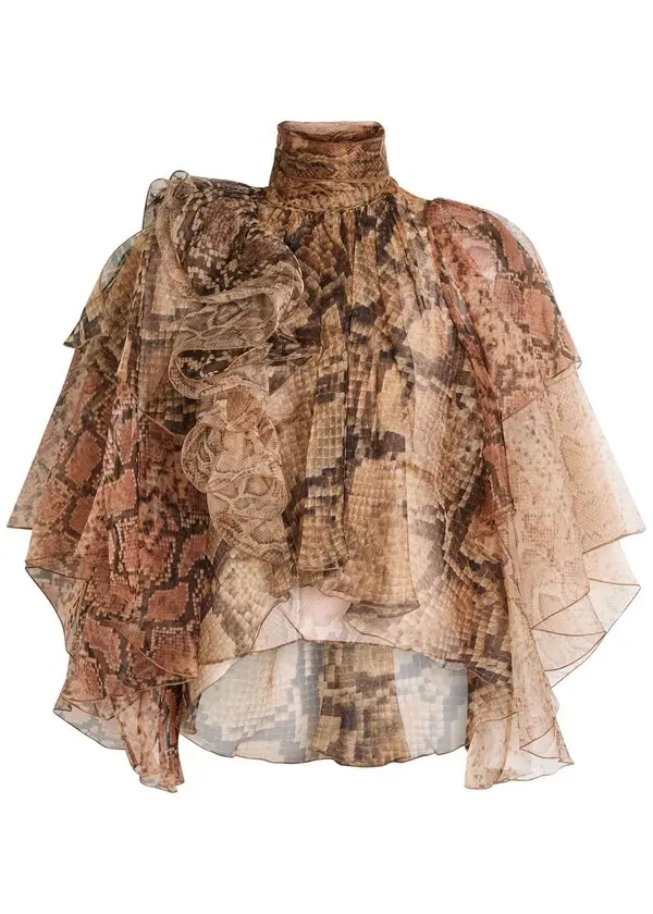 Zimmermann Memento Python-print Ruffled Silk-organza Blouse - Multi Print