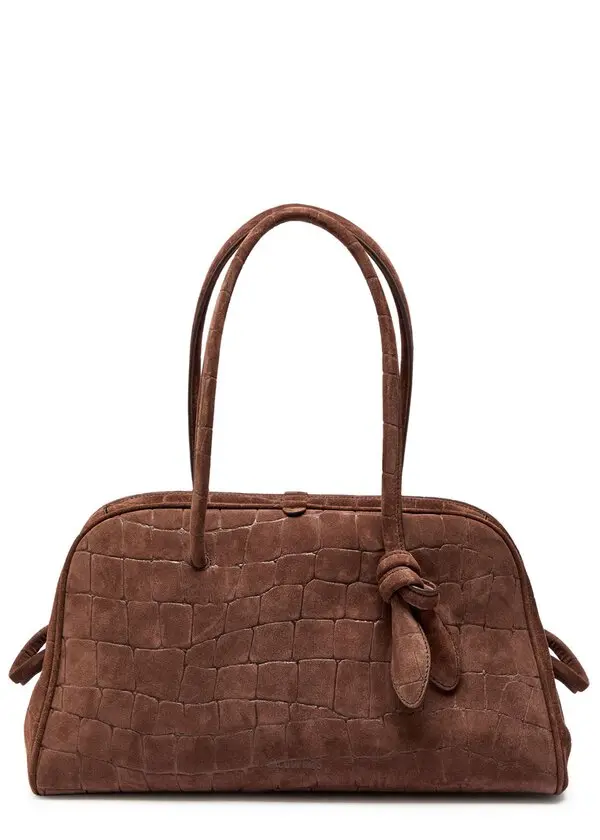 Jacquemus Le Turismo Crocodile-effect Suede Shoulder Bag - Dark Brown