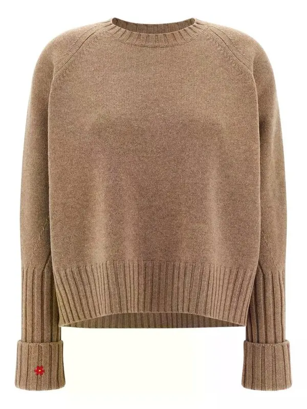 Tory Burch Floral-embroidered Ribbed Wool Sweater - Neutrals