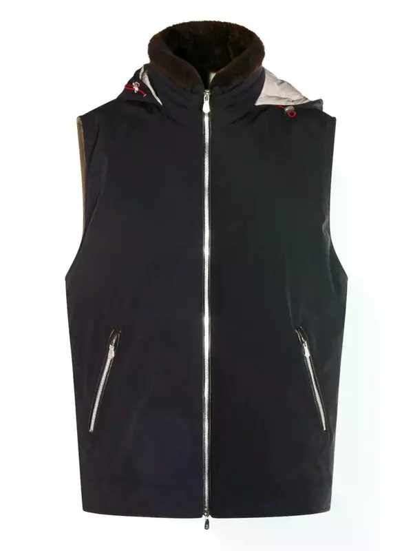 Brunello Cucinelli Hooded Shearling-trimmed Gilet - Blue
