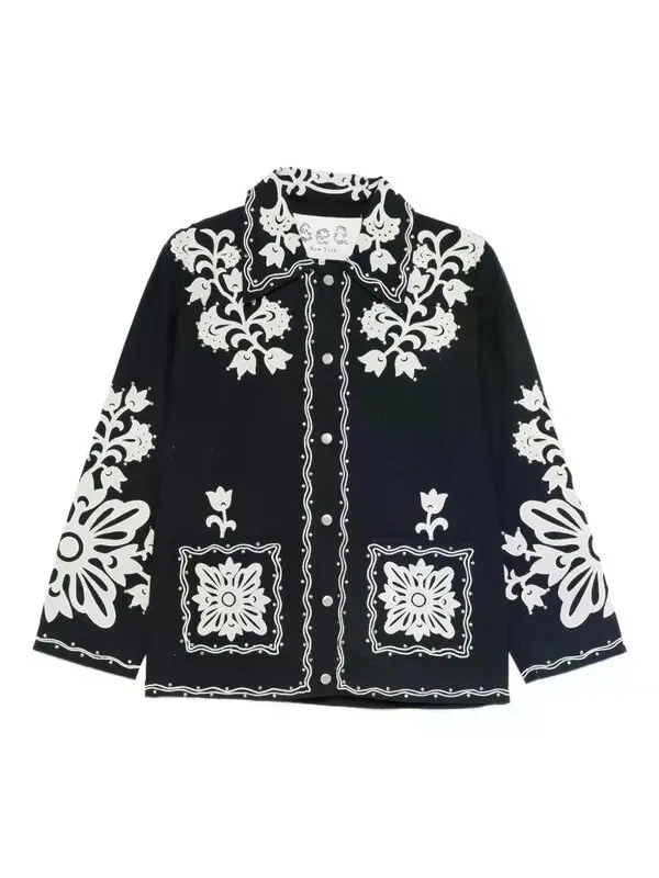 Sea Floral Embroidered Jacket - Blue