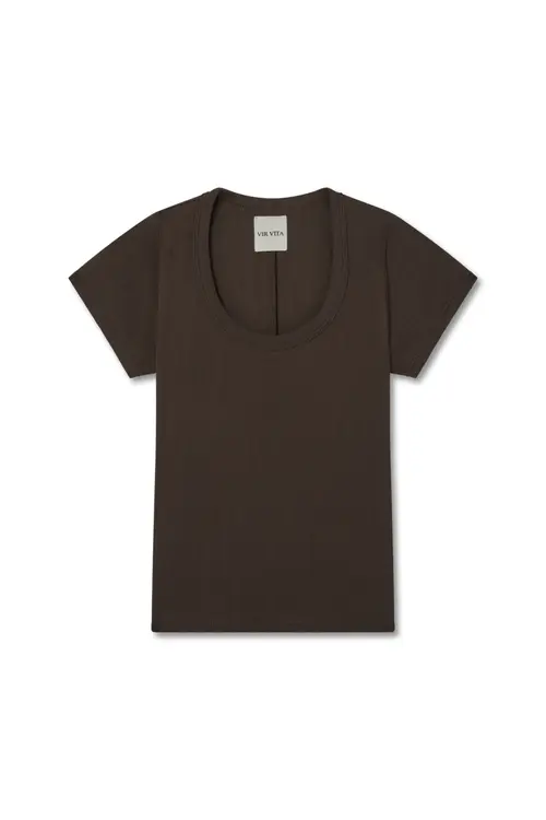 VIR VITA Pointelle Scoop Tee - Espresso