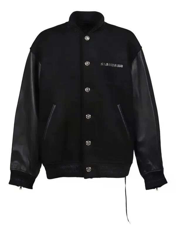MASTERMIND WORLD Skull-embellished Leather-sleeved Jacket