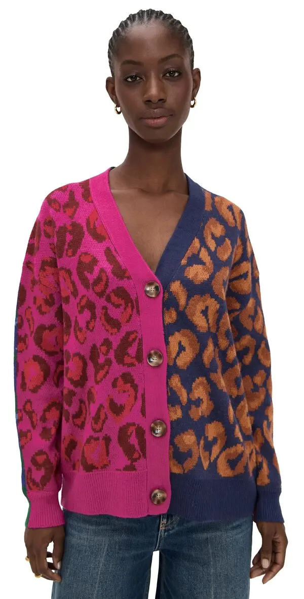 Farm Rio Mixed Ikat Leopard Cardigan - Ikat Dyed Leopard Mixed