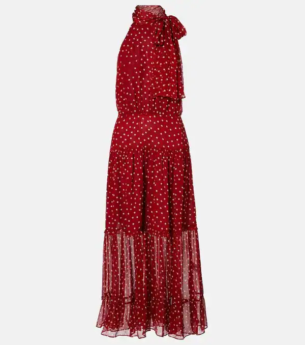 open lace back dress Red Floral Halter Neck Midi Dress