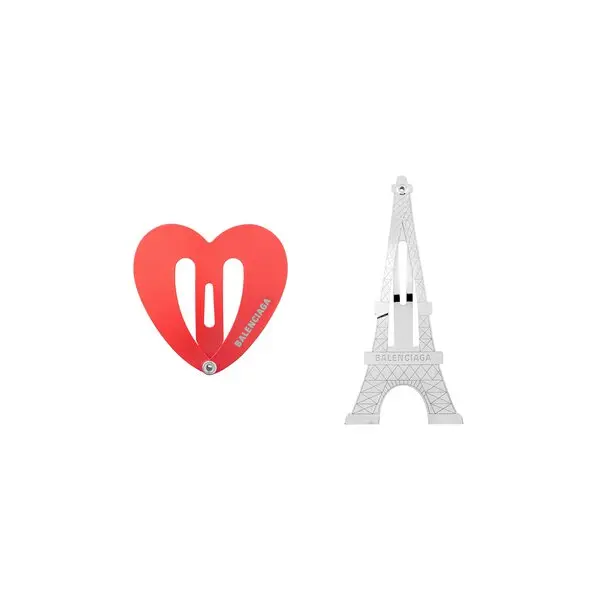 Balenciaga Bazaar Paris Heart Snap Clip Set - Silver