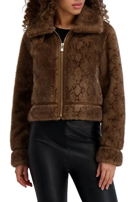 Karl Lagerfeld Paris Python Print Faux Fur Jacket
