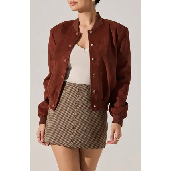 Astr The Label Olenna Faux Suede Bomber Jacket