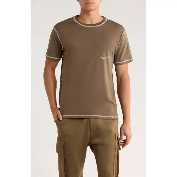 MUSEUM OF PEACE & QUIET Wordmark Reverse Stitch Logo Graphic T-shirt - Brown