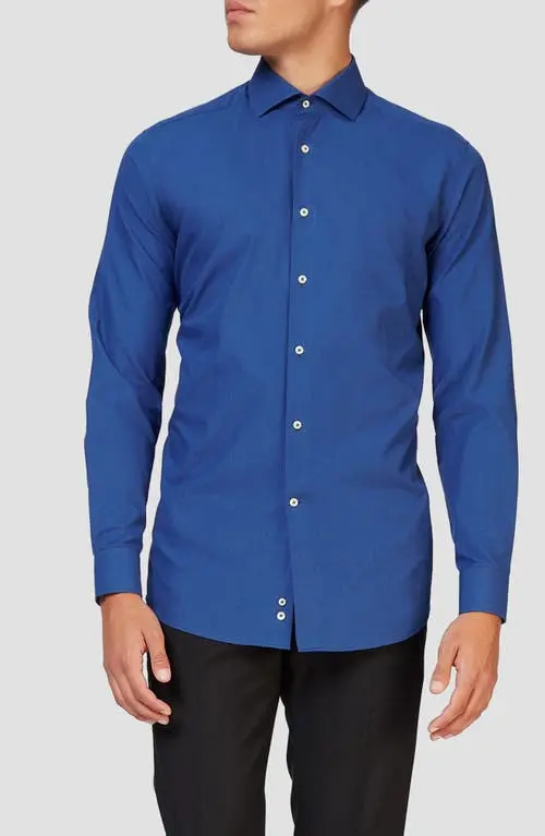 Opposuits Navy Royale Solid Cotton Blend Button-up Shirt - Blue