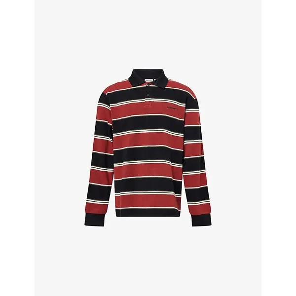 Carhartt Work In Progress Malone Striped Cotton Rugby Shirt - Malone Dark Brick