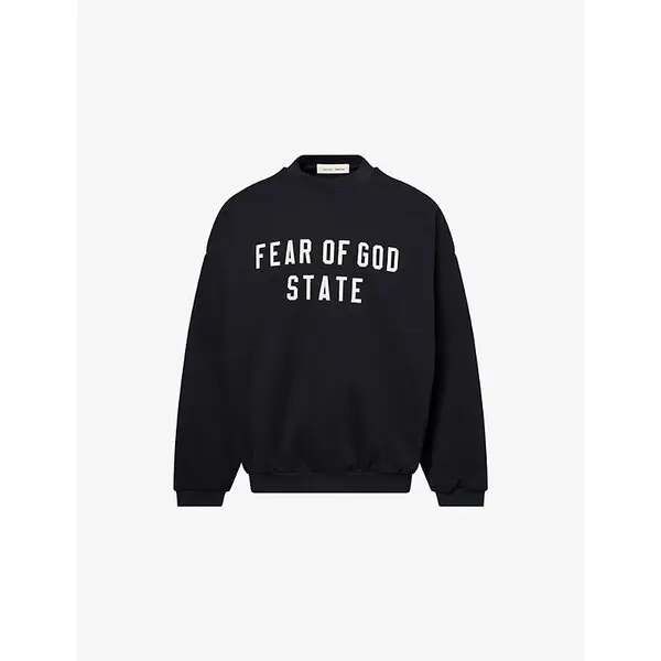 Fear Of God Brand-patch Relaxed-fit Cotton-blend Sweatshirt - Jet Black