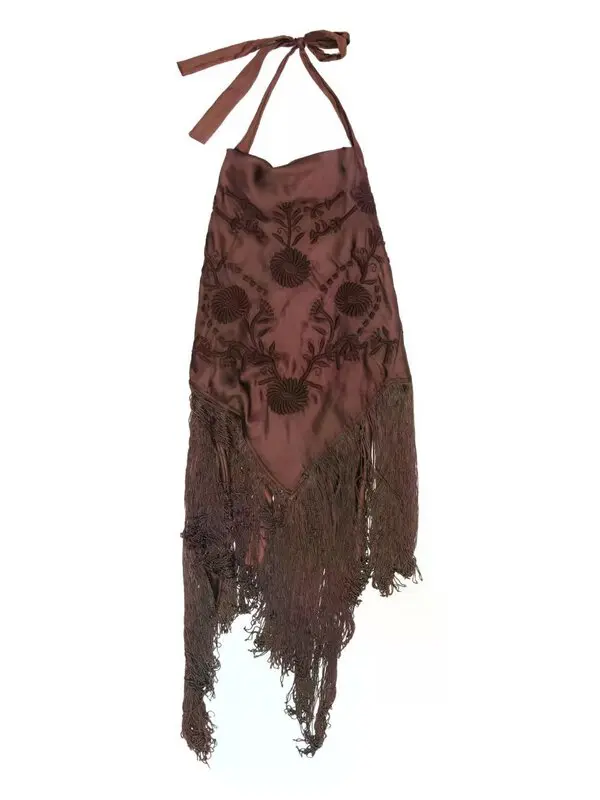 Bimba Y Lola Floral-embroidered Fringed Top