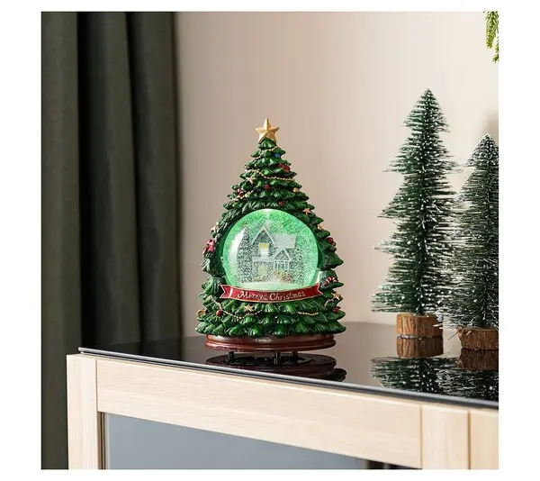 GLITZHOME Christmas Lighted Musical Christmas T Ree Waterglobe
