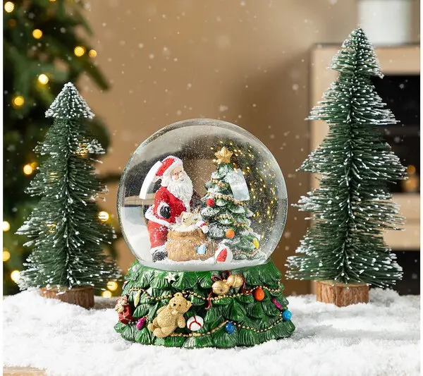 GLITZHOME Christmas Lighted Musical Snowflake S Anta Waterglobe