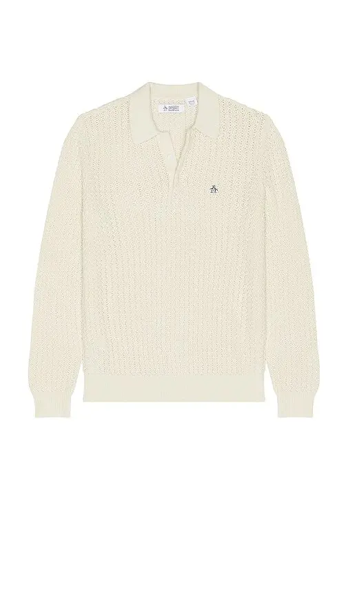 ORIGINAL PENGUIN Zig Zag Sitch Long Sleeve Polo In Cream
