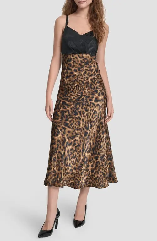Dkny Mixed Media Print Sleeveless Midi Dress