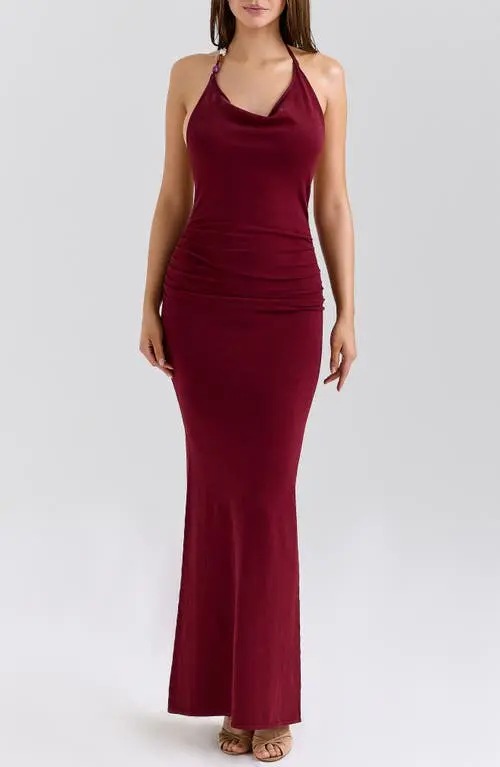 House Of Cb Drape Halter Gown