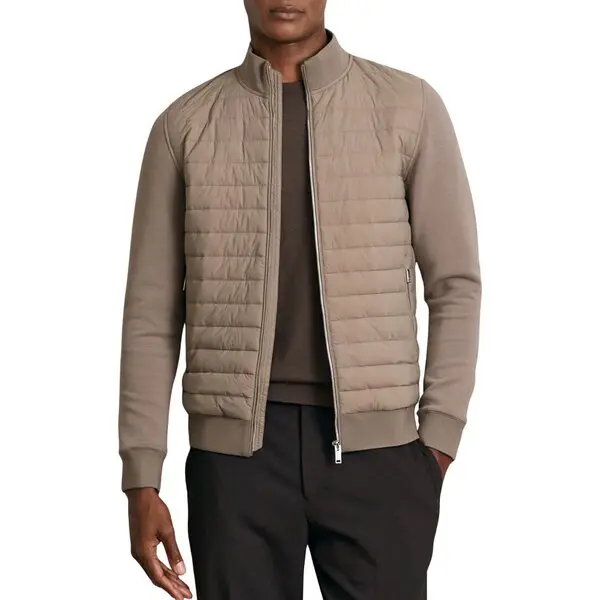 REISS Freddie Mixed Media Jacket - Taupe Brown