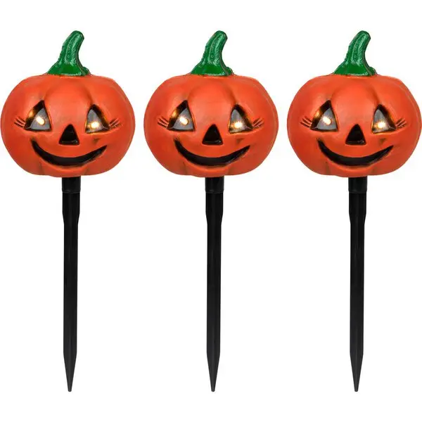 NORTHLIGHT Led Lighted Jack-o-lantern Outdoor Halloween Pathway Markers14.5"set Of 3