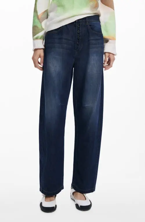 Desigual Exposed Button Fly Barrel Leg Jeans