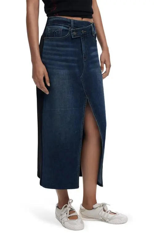 Desigual Mixed-media Denim Midi Skirt