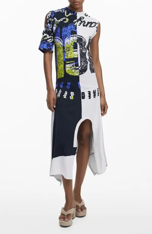 Desigual Asymmetric Printed Cotton-jersey Midi Dress