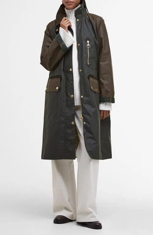 Barbour Evette Waxed Car Coat - Fern/beech/ancient Tartan