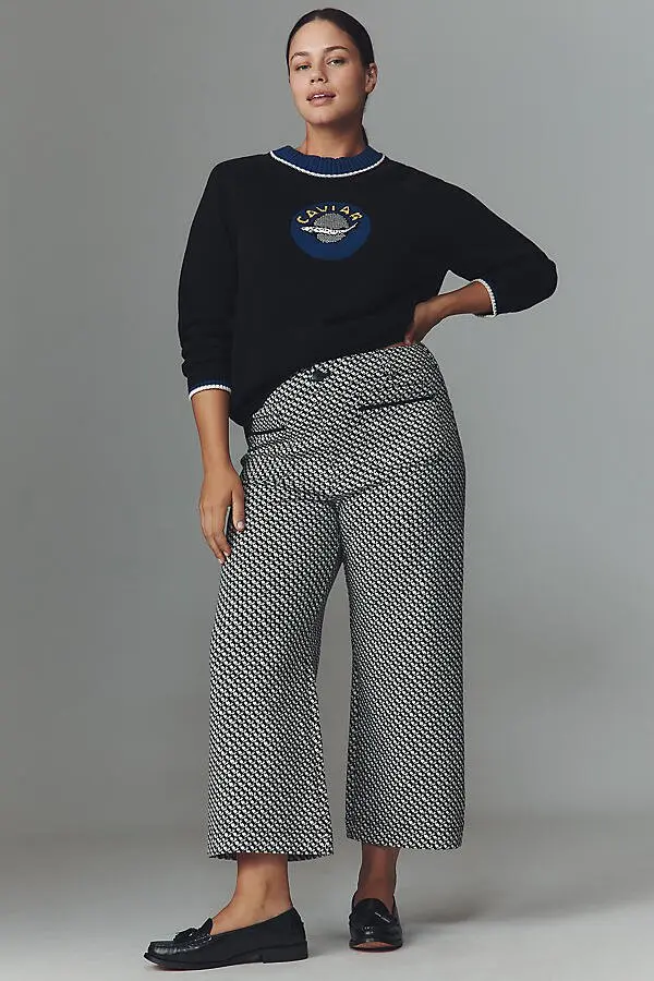 Maeve Colette Knit Crop Wide-leg Pants - Ivory Black Combo