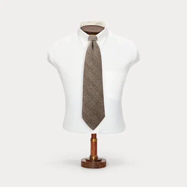 Ralph Lauren Handmade Wool Herringbone Neck Tie - Brown