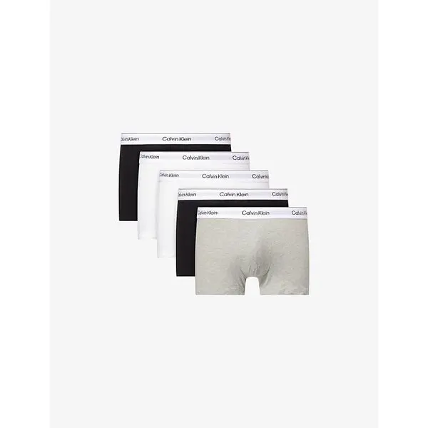 Calvin Klein Icon Logo-waist Pack Of Five Cotton-jersey Trunks