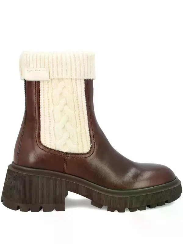JIMMY CHOO Knit-trim Leather Boots