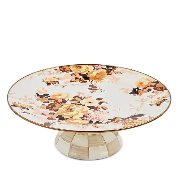 MACKENZIE-CHILDS Wild Rose White Large Pedestal Platter - No Color
