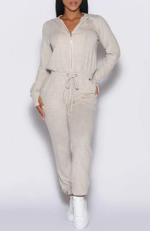 BOMBSHELL SPORTSWEAR Hooded Jumpsuit With Drawstring Waist - Cozy Oat