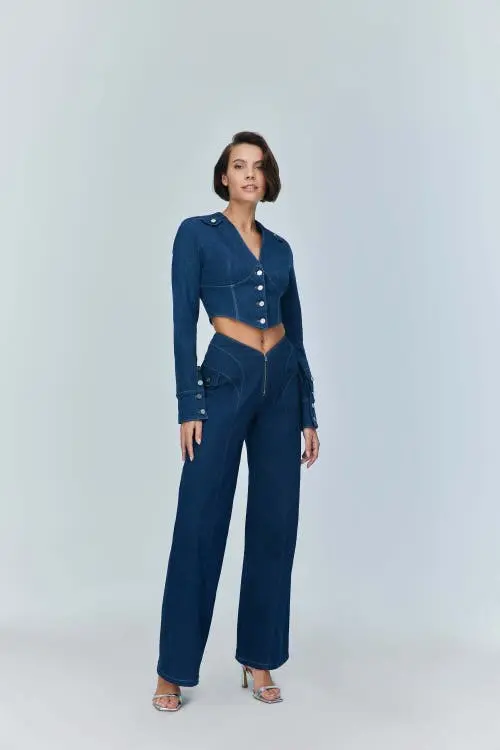 JENDUE US Myla High-waisted Wide-leg Denim Jeans