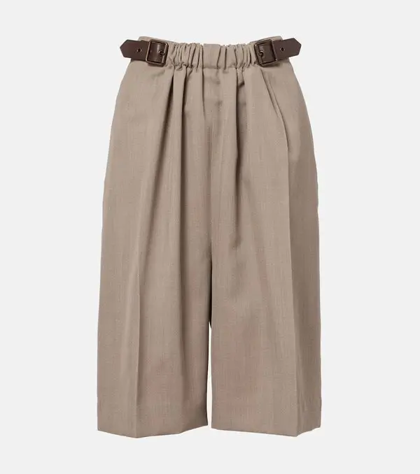 Loewe Belted Wool Shorts - Beige