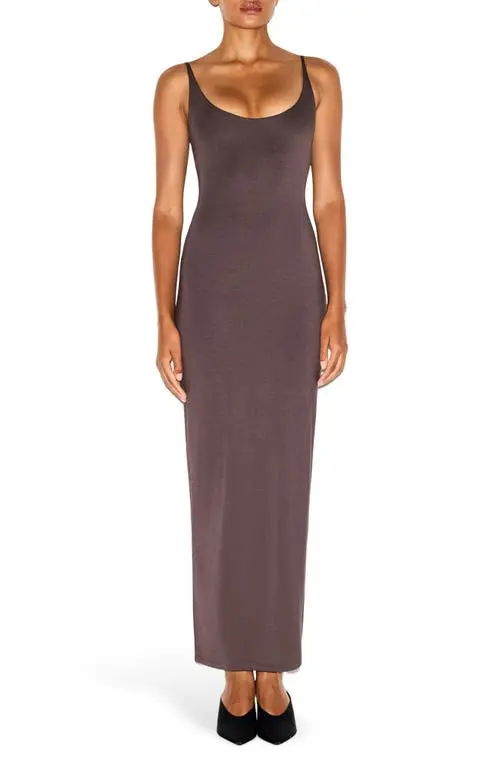 SKIMS Smooth Lounge Skimpy Scoop Neck Maxi Dress - Raisin