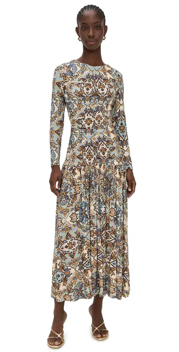 navy blue dress for baby girl Farm Rio Long Sleeve Maxi Dress - Winter Tapestry Blue