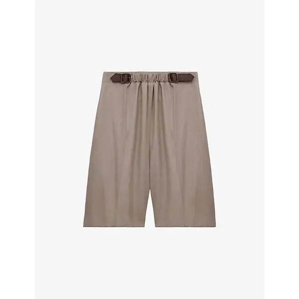 Loewe Belted Drape Wool Shorts - Beige Melange