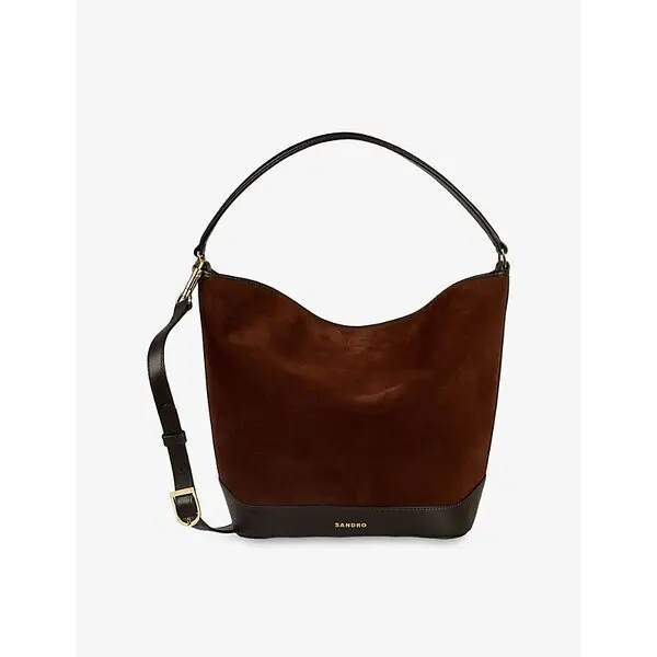 Sandro Logo-embossed Suede Shopper Tote - Mahogany